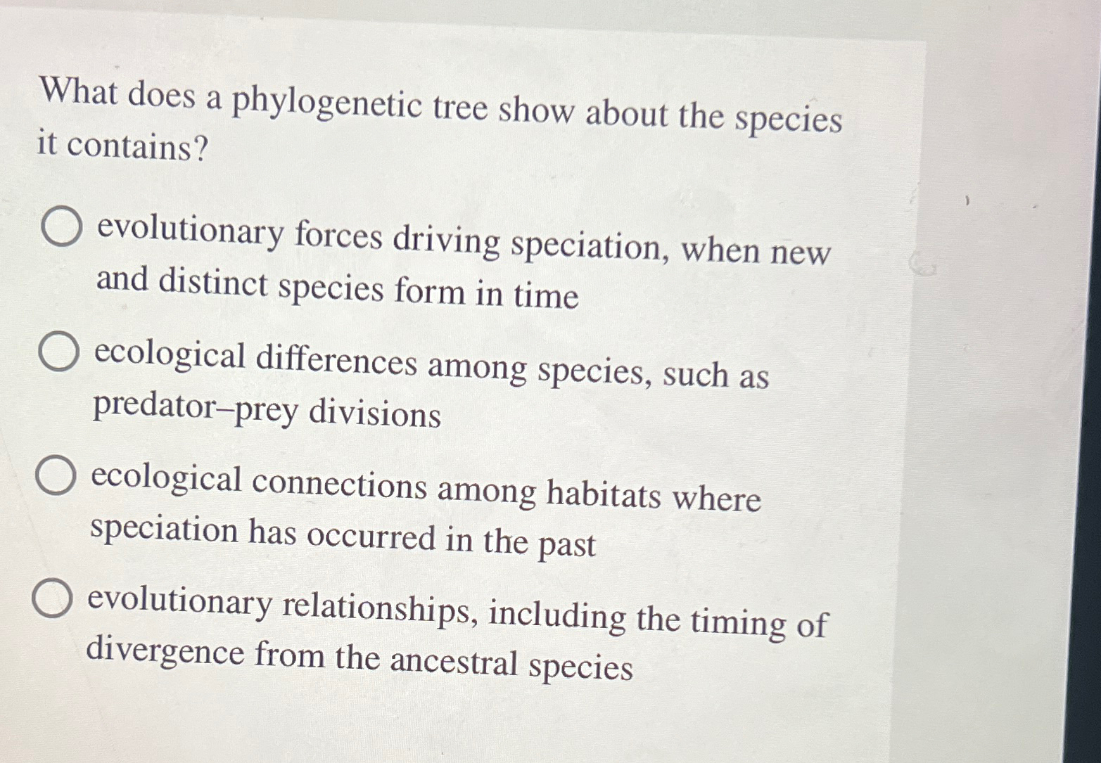 Solved What does a phylogenetic tree show about the species | Chegg.com