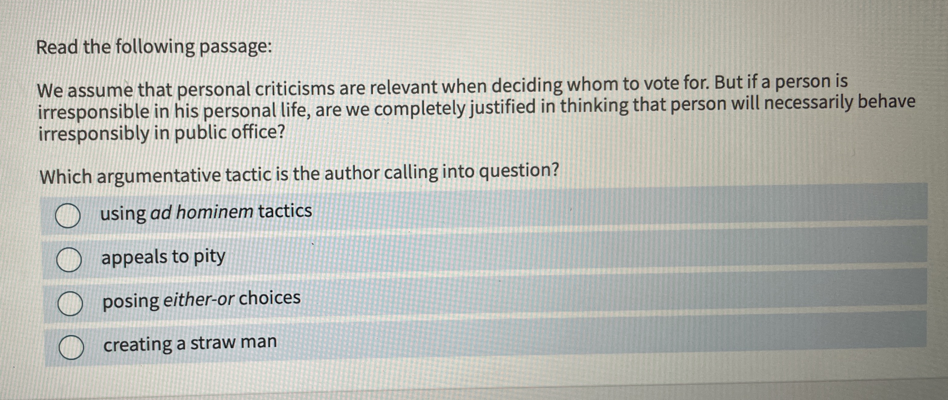 Solved Read the following passage:We assume that personal | Chegg.com