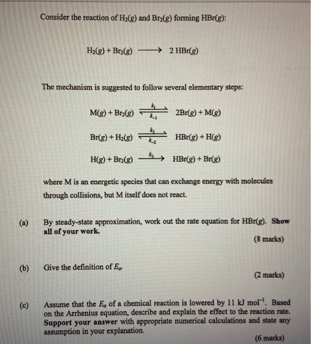 Solved Consider the reaction of H2(g) and Br2(g) forming | Chegg.com
