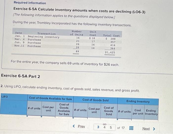 Solved Required information Exercise 6-5A Calculate | Chegg.com