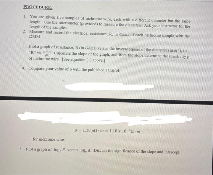Experiment 10: Resistivity of Nichrome Wire OBJECT: | Chegg.com