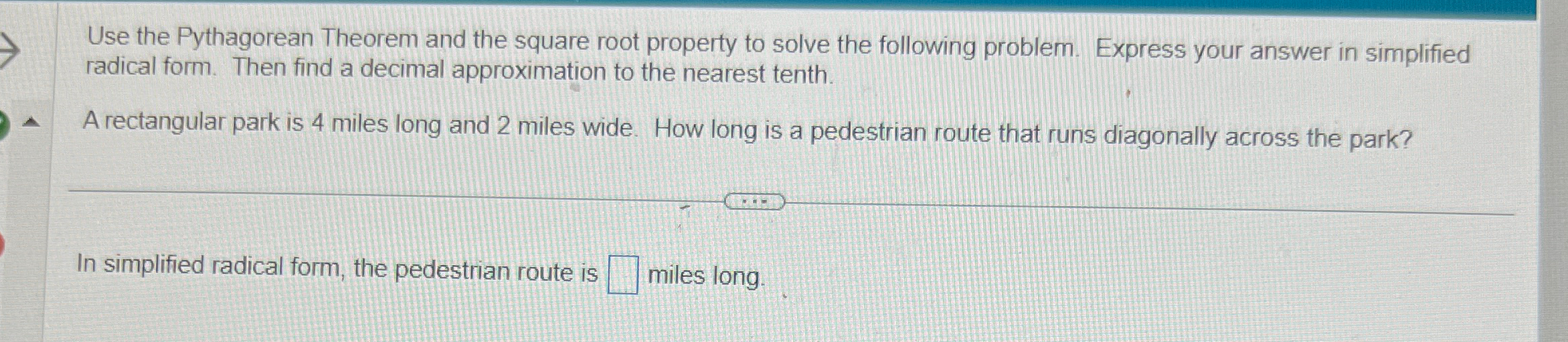 Solved Use the Pythagorean Theorem and the square root | Chegg.com