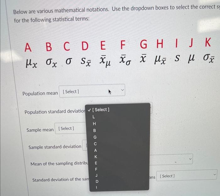 Solved Below are various mathematical notations. Use the | Chegg.com