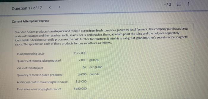 Solved Sheridan \& Sons produces tomato juice and tomato | Chegg.com