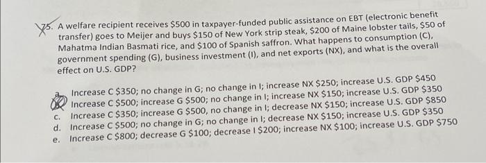 Solved 5. A welfare recipient receives $500 in | Chegg.com