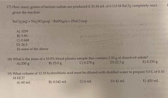Solved 17) How many grams of barium sulfate are produced if | Chegg.com
