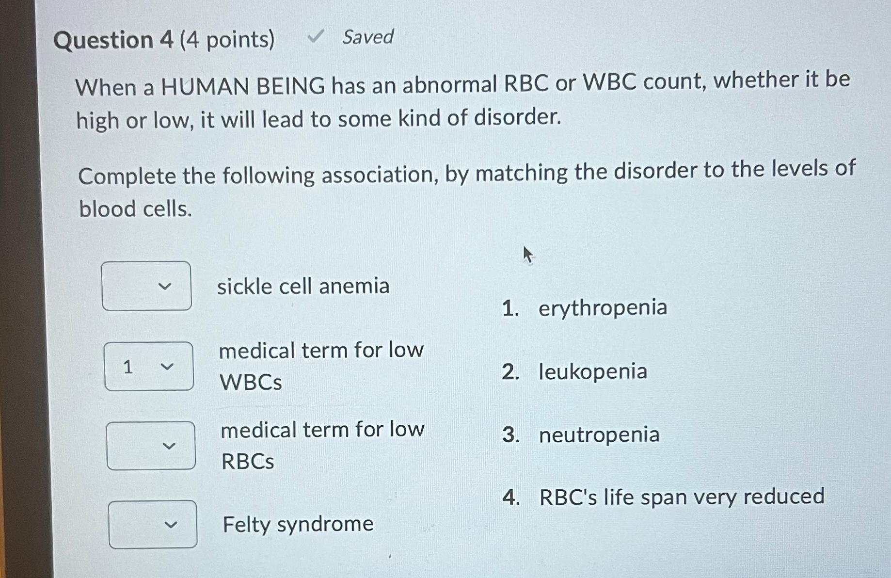 Solved Question 4 (4 ﻿points) ﻿SavedWhen a HUMAN BEING has | Chegg.com