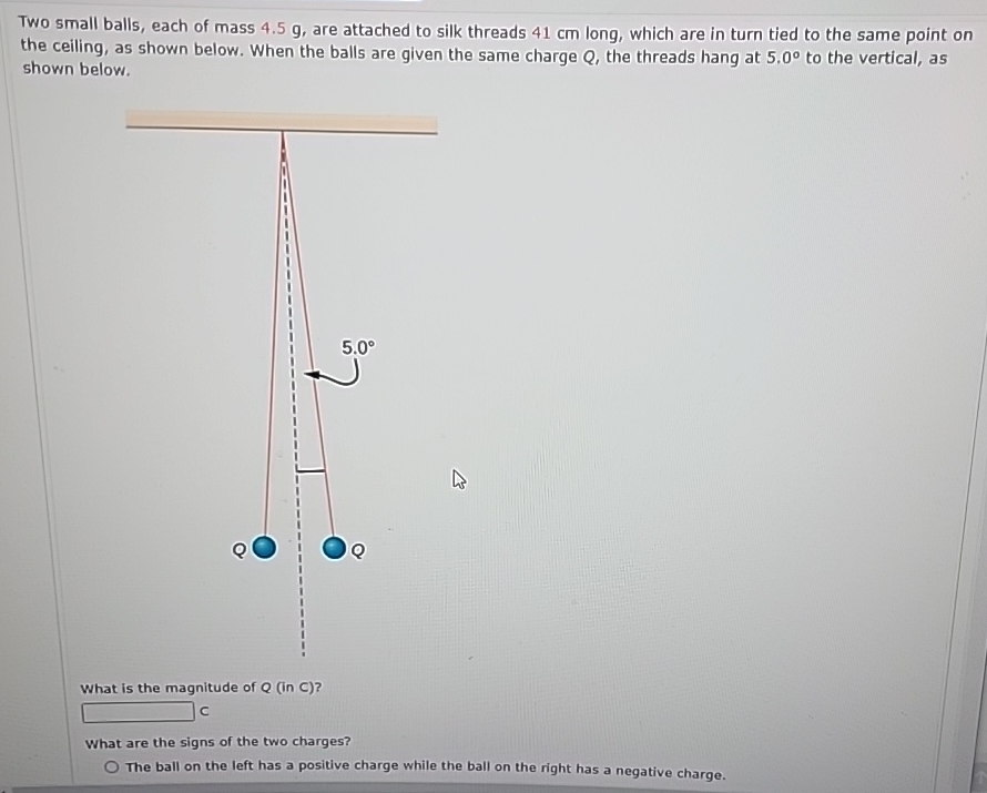 Solved Two small balls, each of mass 4.5 ﻿g , ﻿are attached | Chegg.com