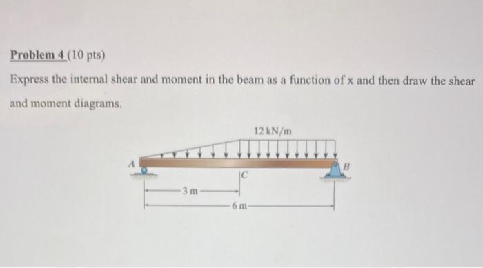 Solved Problem 4 (10 pts) Express the internal shear and | Chegg.com