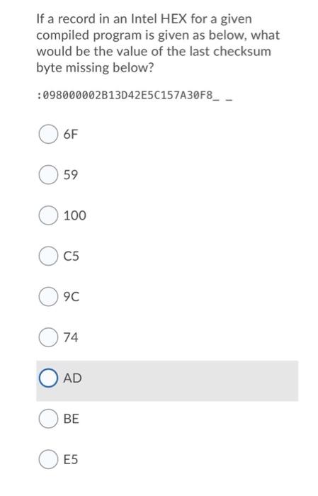 Solved If a record in an Intel HEX for a given compiled | Chegg.com