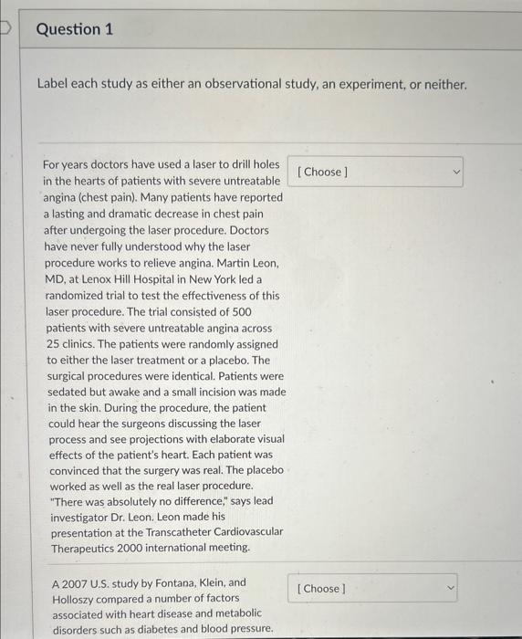 Solved Label each study as either an observational study, an | Chegg.com