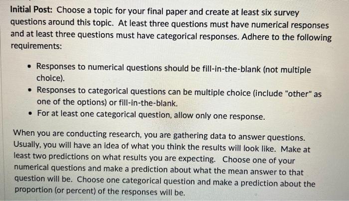 Solved Initial Post: Choose a topic for your final paper and | Chegg.com