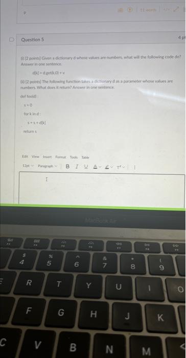 (1) 12 points) Ghyen a dictionary d whose valoen are | Chegg.com