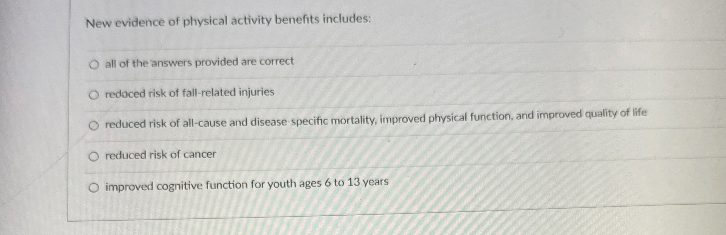 Solved New evidence of physical activity benefits | Chegg.com