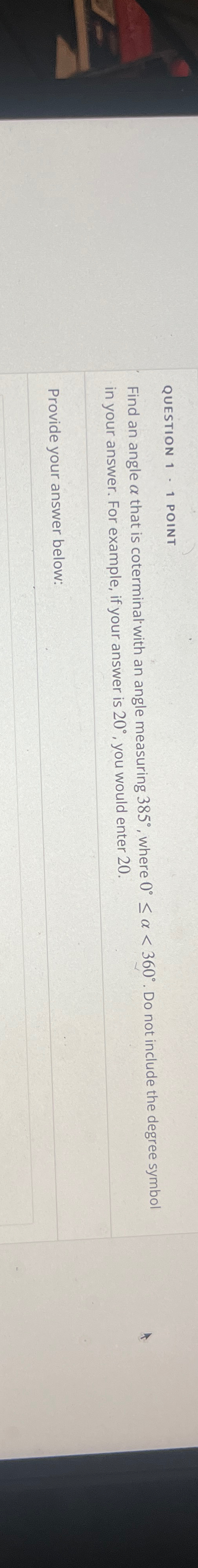Solved QUESTION 1 - 1 ﻿POINTFind an angle α ﻿that is | Chegg.com