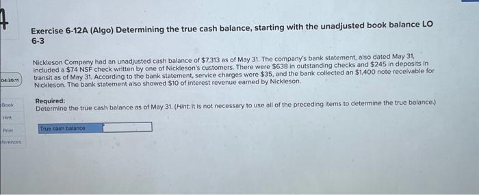 Solved Exercise 6-12A (Algo) Determining the true cash | Chegg.com