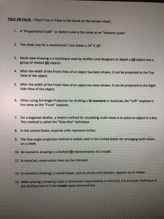Solved TRUE OR FALSE - Place True or False in the blank on | Chegg.com