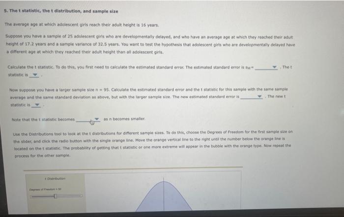 Solved The t statistic, the t distribution, and sample size | Chegg.com