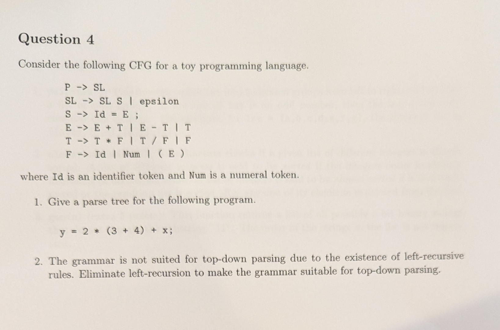 Solved Question 4Consider the following CFG for a toy | Chegg.com
