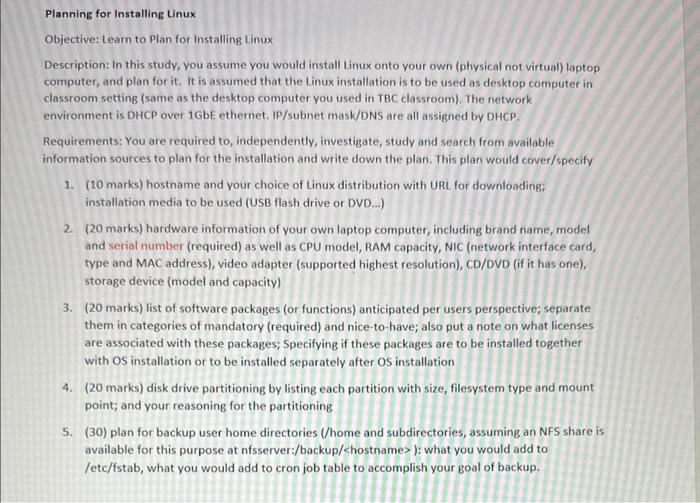 Solved Objective: Learn to Plan for Installing Linux | Chegg.com
