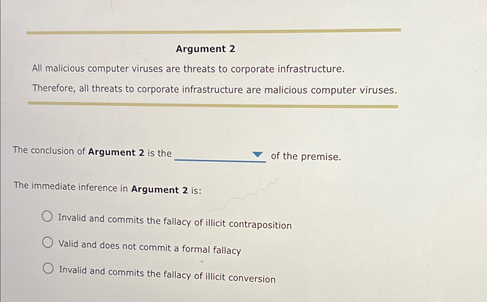 Solved Argument 2All malicious computer viruses are threats | Chegg.com