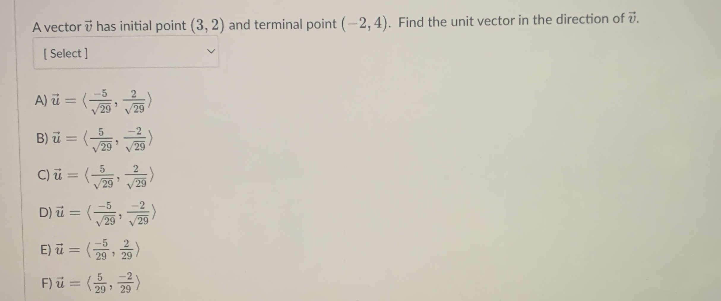 Solved A vector vec(v) ﻿has initial point (3,2) ﻿and | Chegg.com
