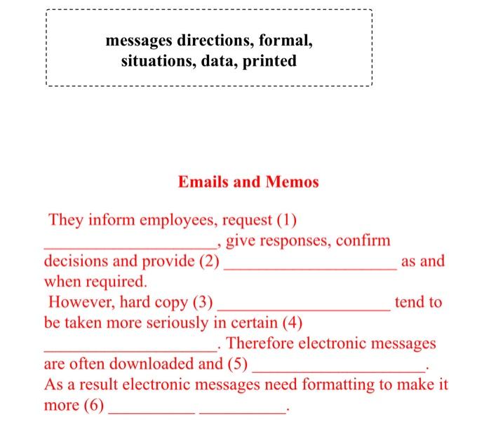 Solved messages directions, formal, situations, data, | Chegg.com