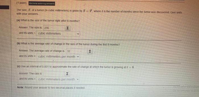 Solved The size, S, of a fumor (in cubic millimeters) is | Chegg.com