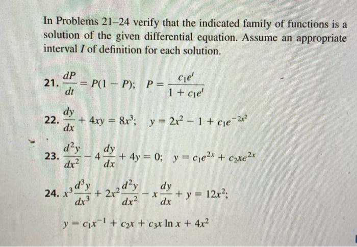 Solved In Problems 21-24 verify that the indicated family of | Chegg.com
