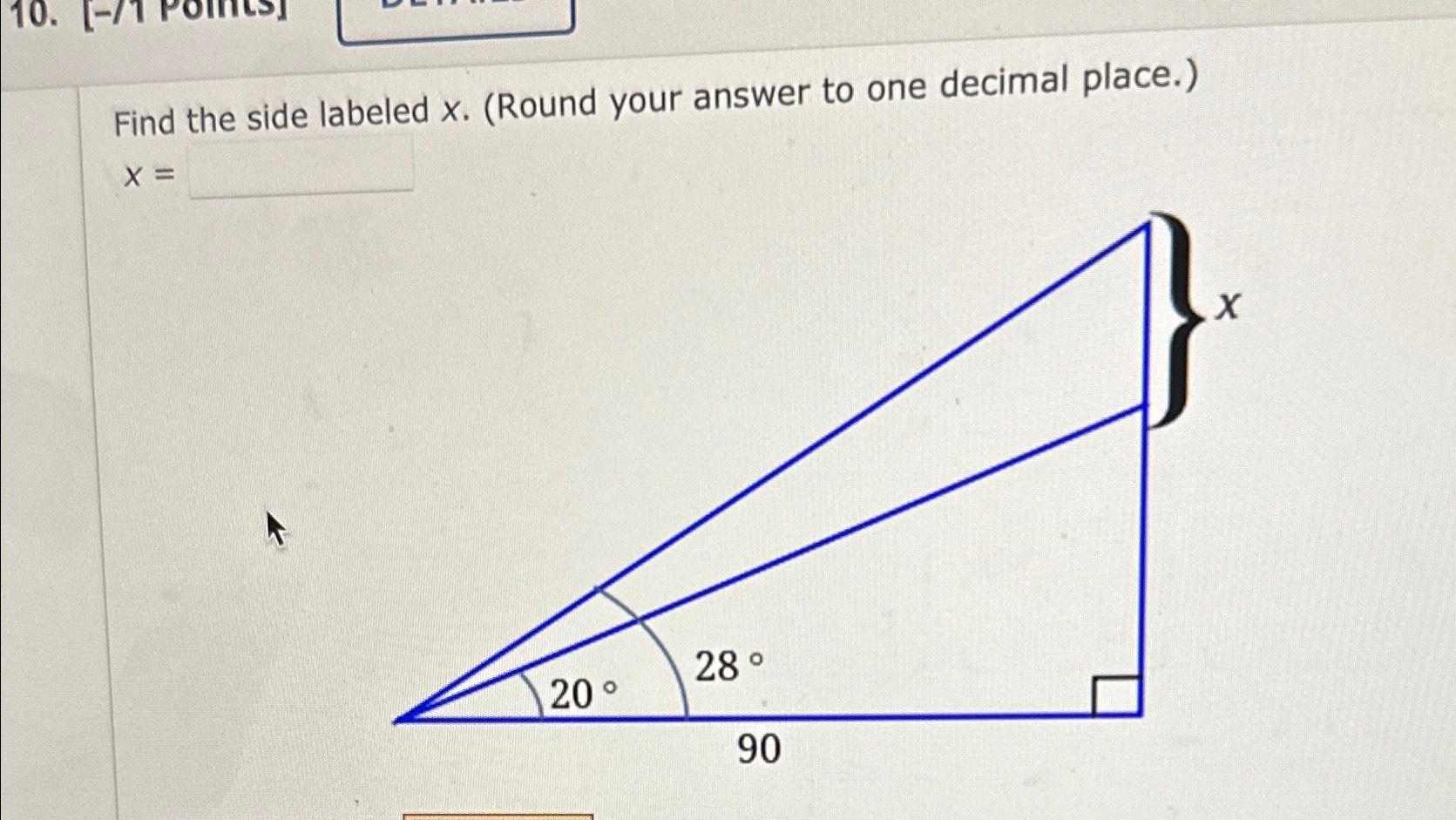 Solved Find the side labeled x. (Round your answer to one | Chegg.com
