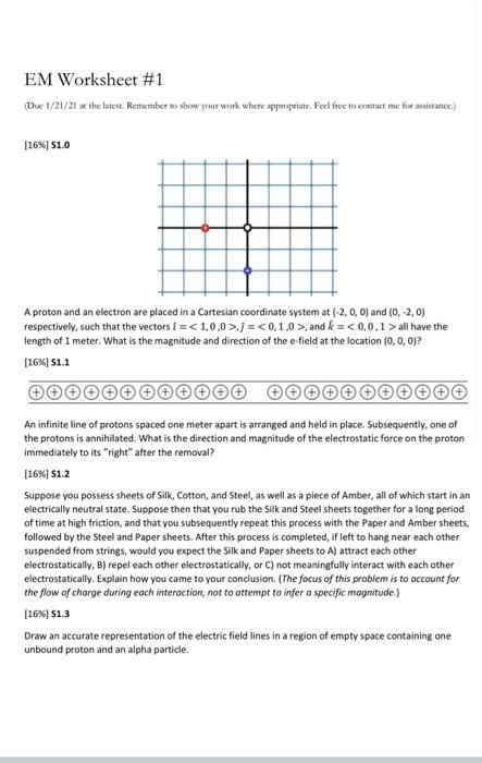 Solved EM Worksheet #1 De 1/21/21 at the latest. Remember to | Chegg.com