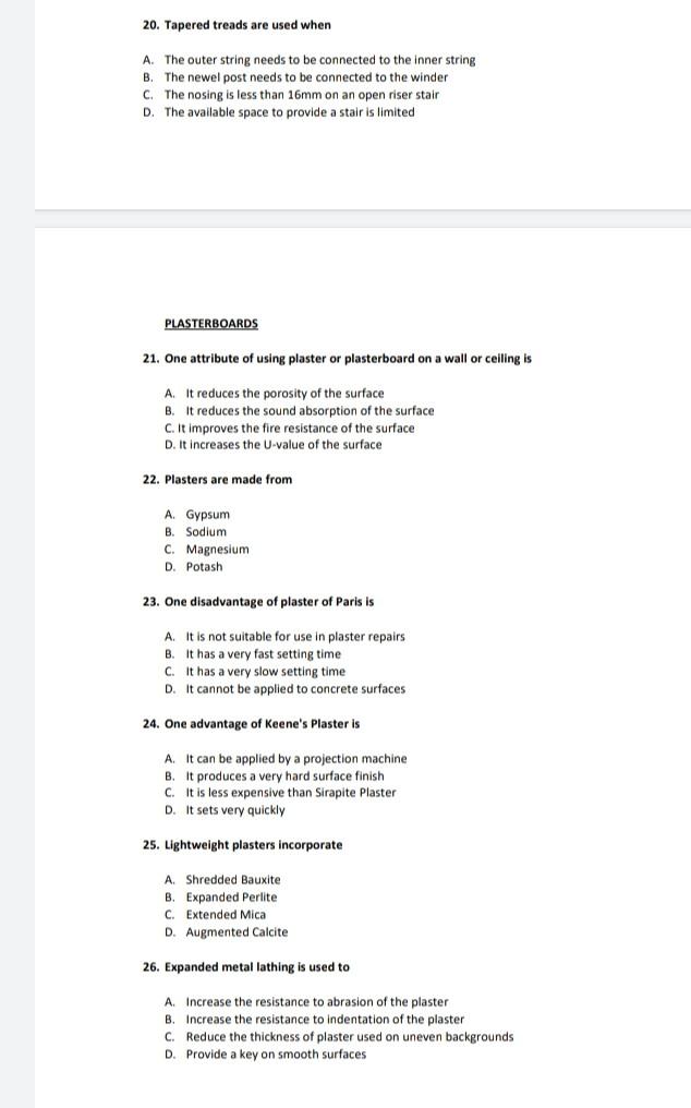 20. Tapered treads are used when A. The outer string | Chegg.com