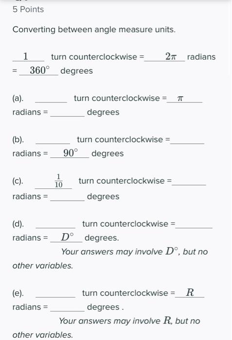 Solved 5 Points Converting between angle measure units. | Chegg.com