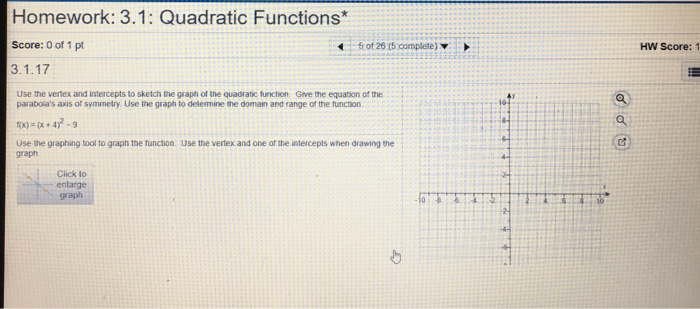 Solved Homework 3 1 Quadratic Functions Score 0 Of 1 Pt