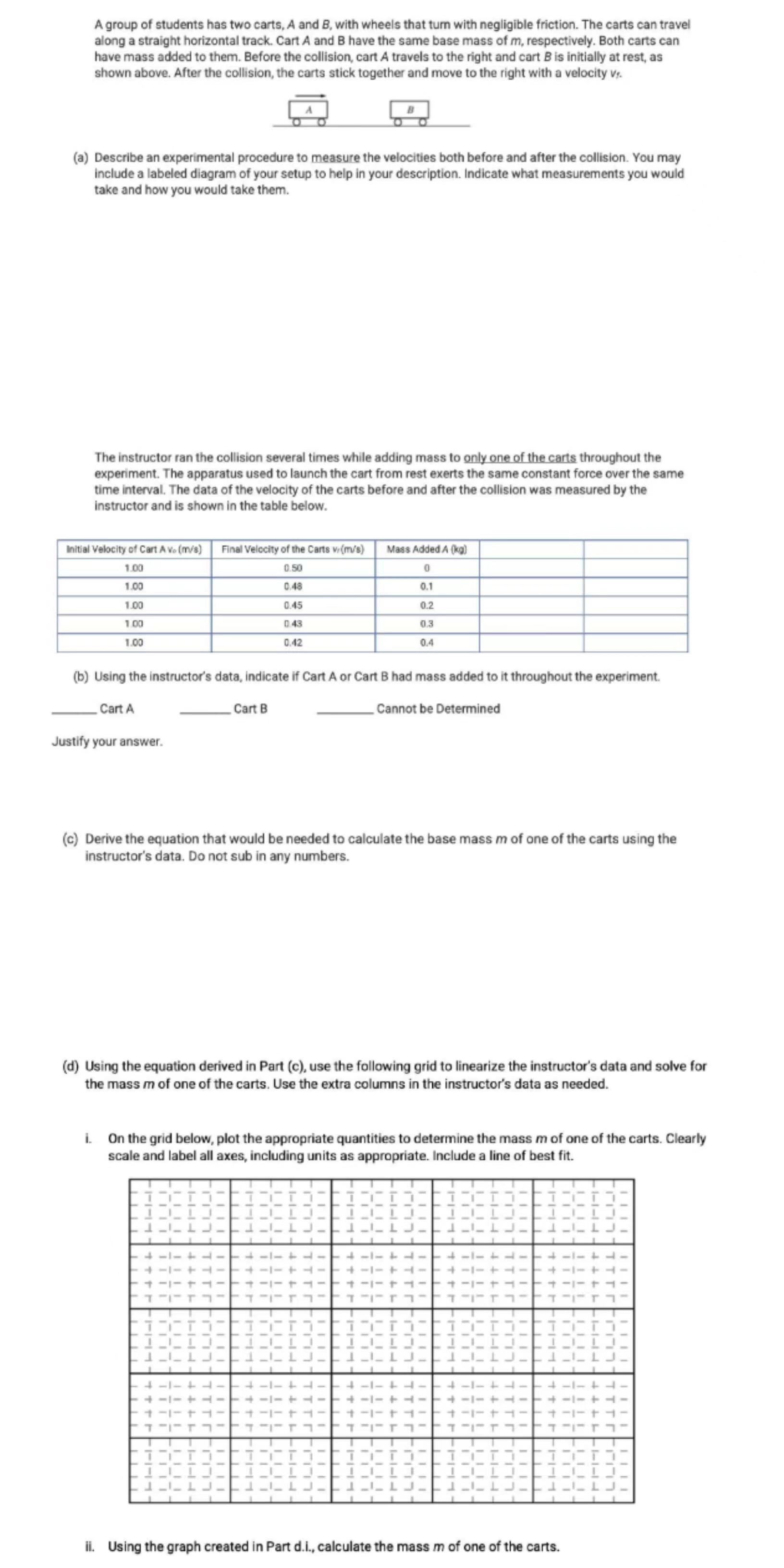 Solved have mass added to them. Before the collision, cart A | Chegg.com