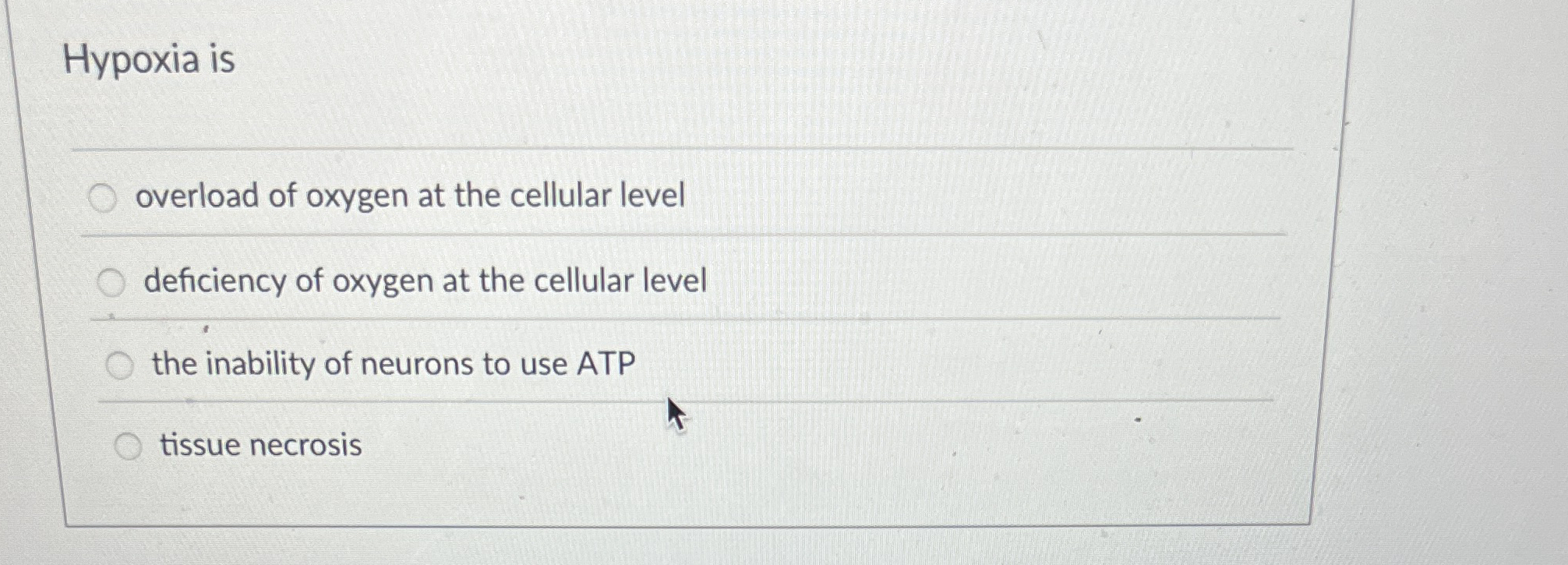 Solved Hypoxia isoverload of oxygen at the cellular | Chegg.com