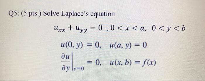Solved Q5: (5 pts.) Solve Laplace's equation Uxx + Uyy = 0 | Chegg.com