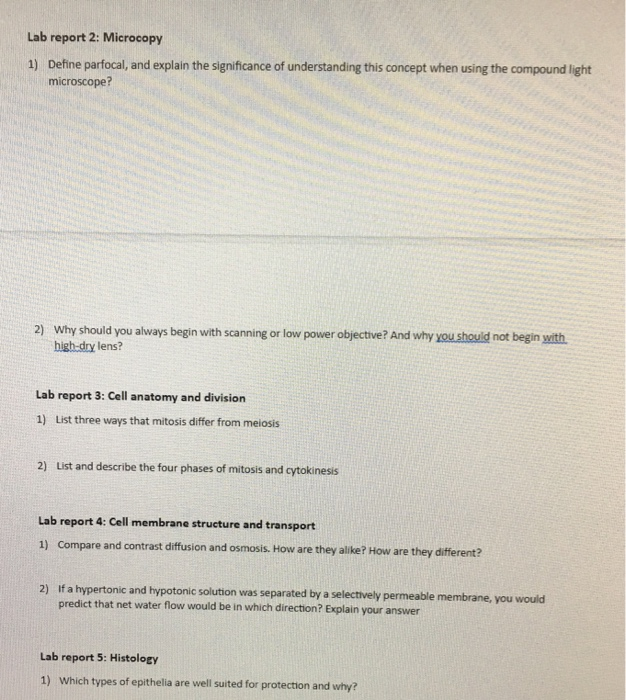 Solved Lab report 2: Microcopy 1) Define parfocal, and | Chegg.com