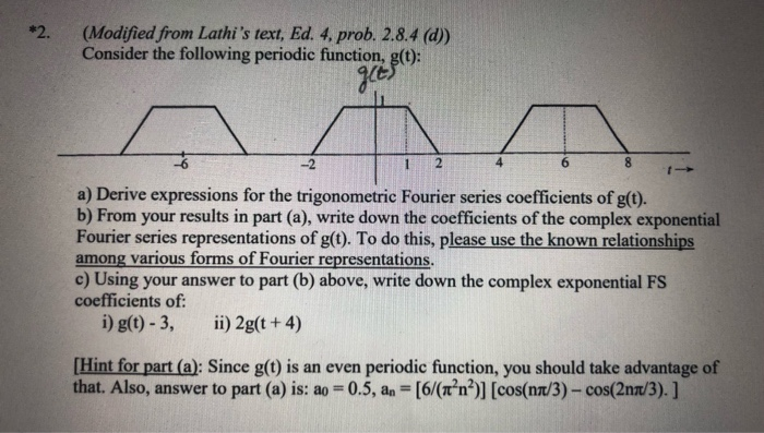 Solved *2. (Modified from Lathi's text, Ed. 4. prob. 2.8.4 | Chegg.com