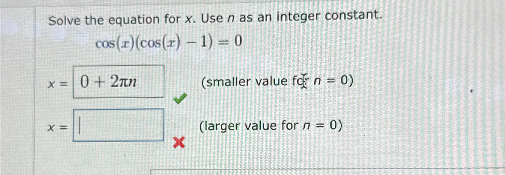 Solved Solve the equation for x. ﻿Use n ﻿as an integer | Chegg.com