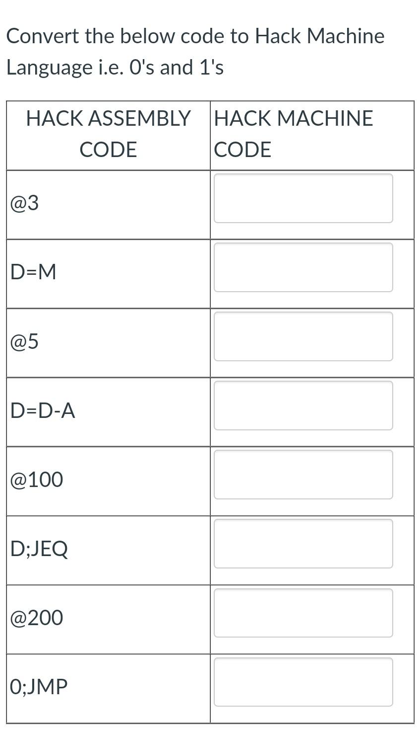 Convert the below code to Hack Machine Language i.e. | Chegg.com