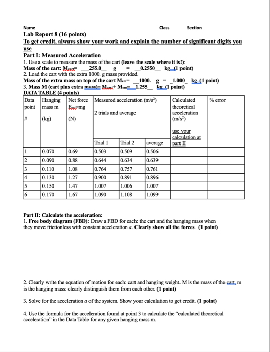 Solved Can i get some help with this physics lab report | Chegg.com