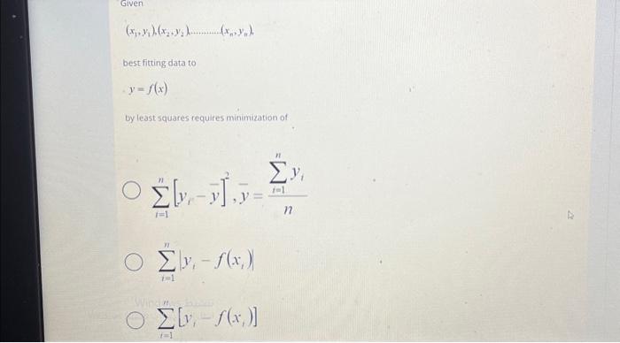 Given (x1,y1),(x2,y2)………(xn,yn) best fitting data to | Chegg.com