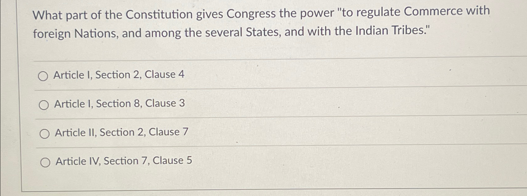 Solved What part of the Constitution gives Congress the | Chegg.com