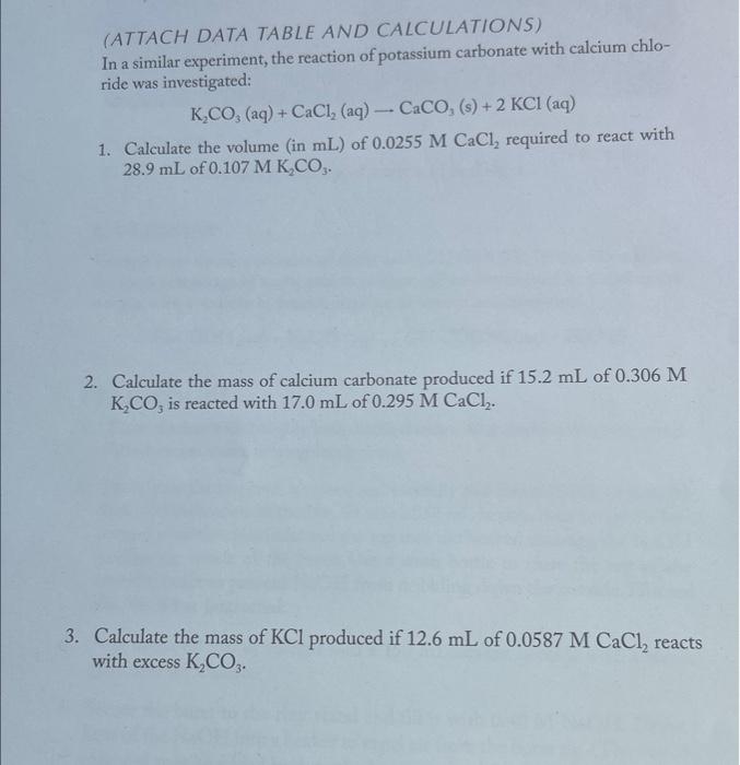 Solved (ATTACH DATA TABLE AND CALCULATIONS) In a similar | Chegg.com