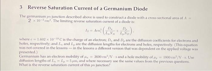 Solved 3 Reverse Saturation Current of a Germanium Diode The | Chegg.com