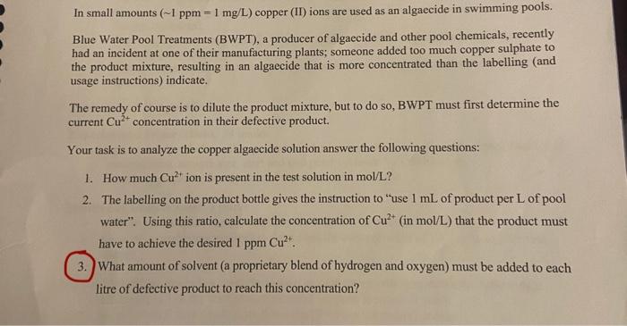Solved only answer question 3 plsconcentration of Cu++ in | Chegg.com