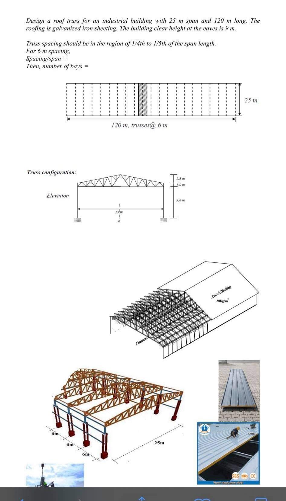 Solved Design a roof truss for an industrial building with | Chegg.com