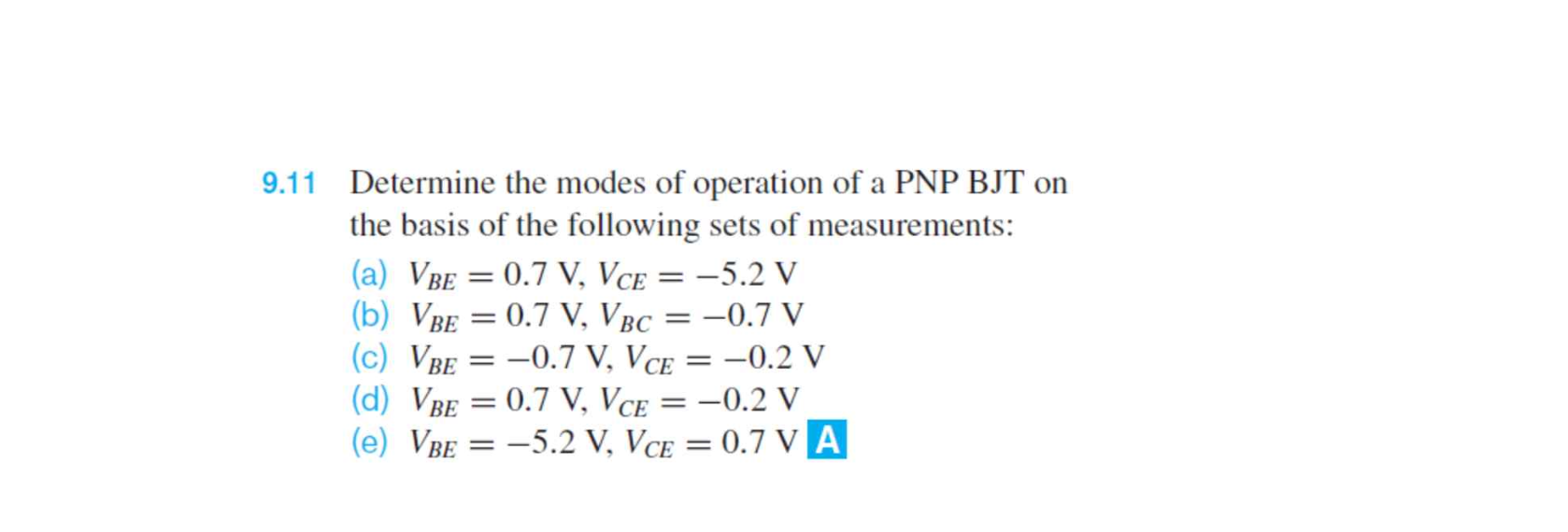 Solved 9.11 ﻿Determine the modes of operation of a PNP BJT | Chegg.com
