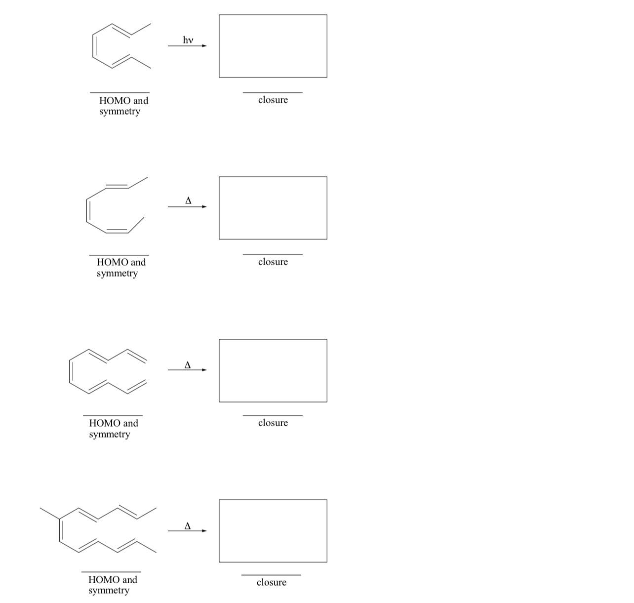 Solved Electrocyclization Reactions For each reaction: | Chegg.com